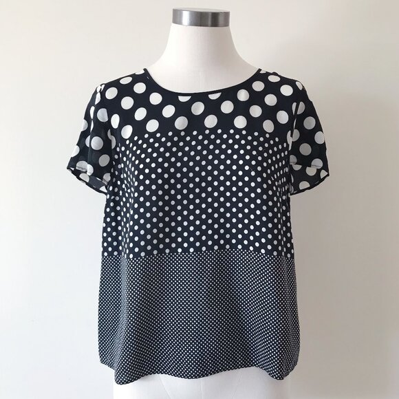 Talbots | Tops | Talbots Silk Blouse Polka Dot Shirt Black White Silk ...